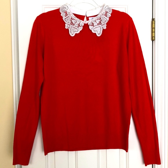 Sioni | Sweaters | New Womens Red Sweater With Heart Lace Collar With ...